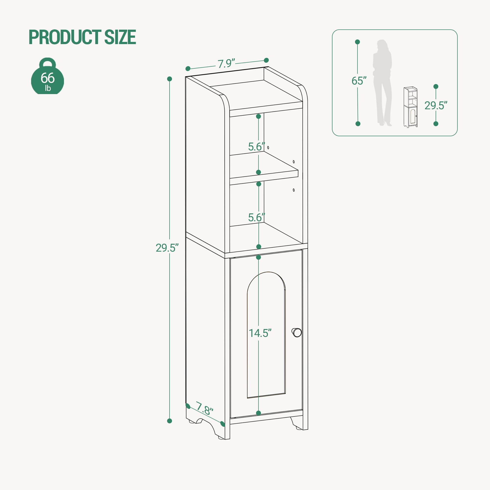 Hzuaneri Bathroom Storage Cabinet, Corner Floor Cabinet with Doors and Adjustable Shelf, Narrow Toilet Paper Cabinet, Bathroom Organizer for Small Spaces, Greige BC19705X