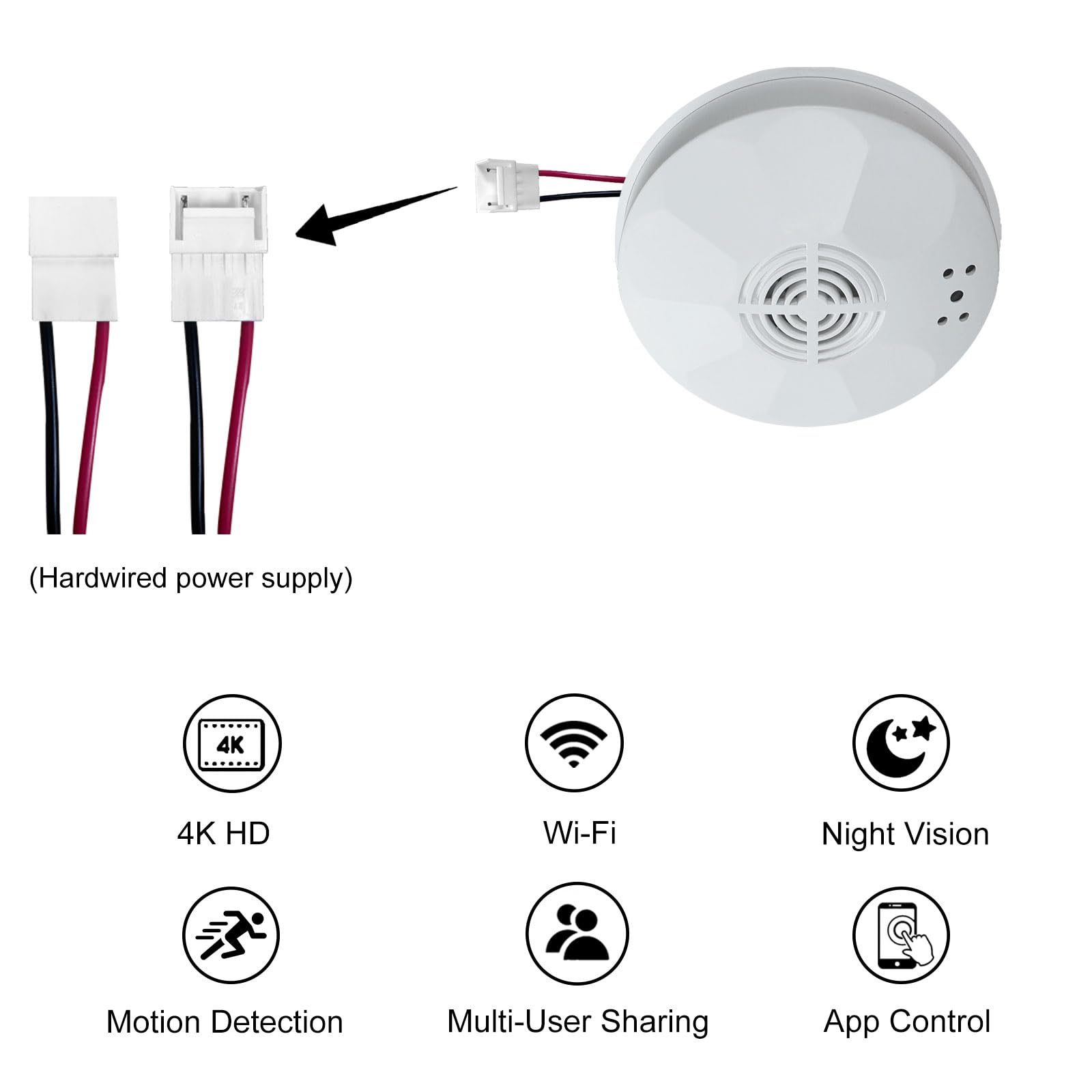 Hardwired Smoke Detector Hidden Camera | 4K Ultra HD Clarity | Wi-Fi & Live Viewing | Night Vision | Motion Detection | Hidden Camera for Home Security | Baby Pet Nanny Camera | No Audio