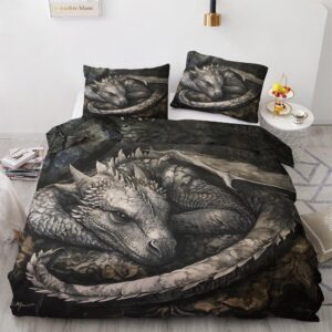 omersa dragon duvet cover king size bedding set 3 pcs, fantasy comforter cover & 2 pillowcases soft microfiber patterned bedroom decorations for adults teens