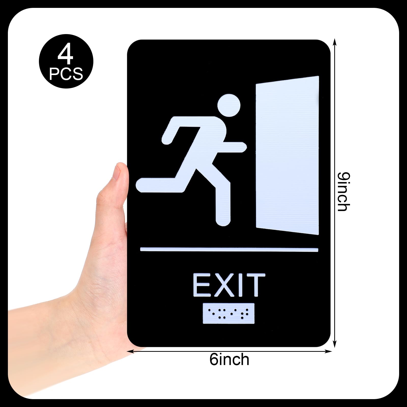 Ninehaoou 4 Pcs Exit Signs for Business ADA Compliant Exit Sign with Braille 9 x 6 Inch Modern Design Sign Exit Signs with Adhesive Mounting Strips for Indoor Outdoor Office Buildings Workplace