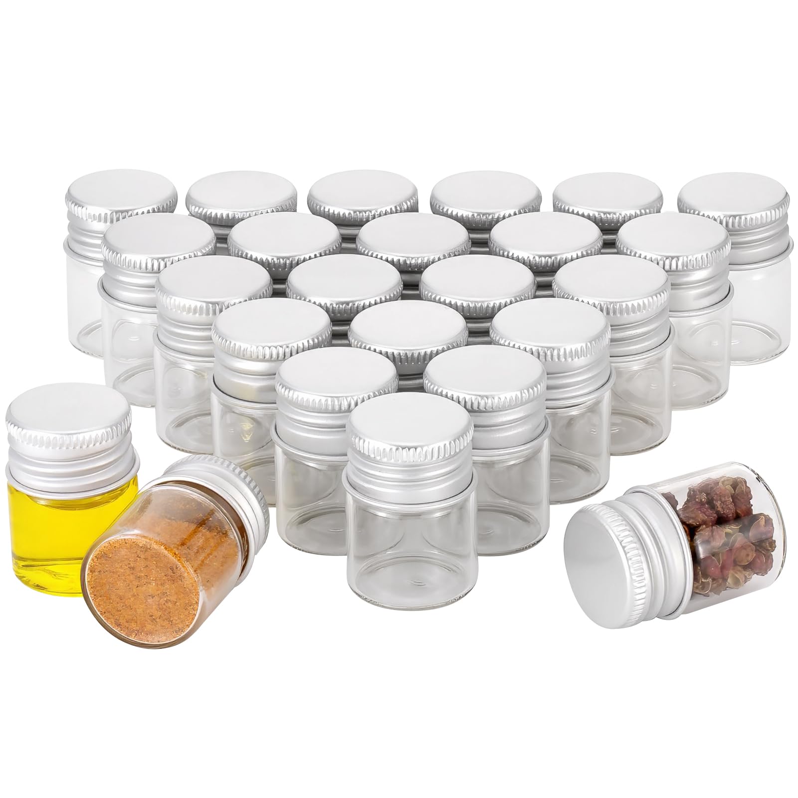 Kesell 24PCS 5ml Clear Glass Vials with Aluminium Cap Mini Glass Bottles with Caps for Storage, Sample Vials