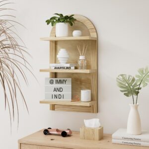 WFSRESTD Floating Wall Shelves - Natural Wood Floating Shelves, 3 Tier Arch Wall Shelf Modern Floating Shelves for Bathroom Kitchen Living Room Bedroom Nursery