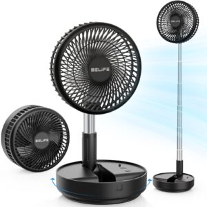 belife x8 portable fan, cordless 7200mah battery operated oscillating fan, usb rechargeable desk floor fan with remote, foldable telescopic fan for home bedroom sleeping office camping travel (black)