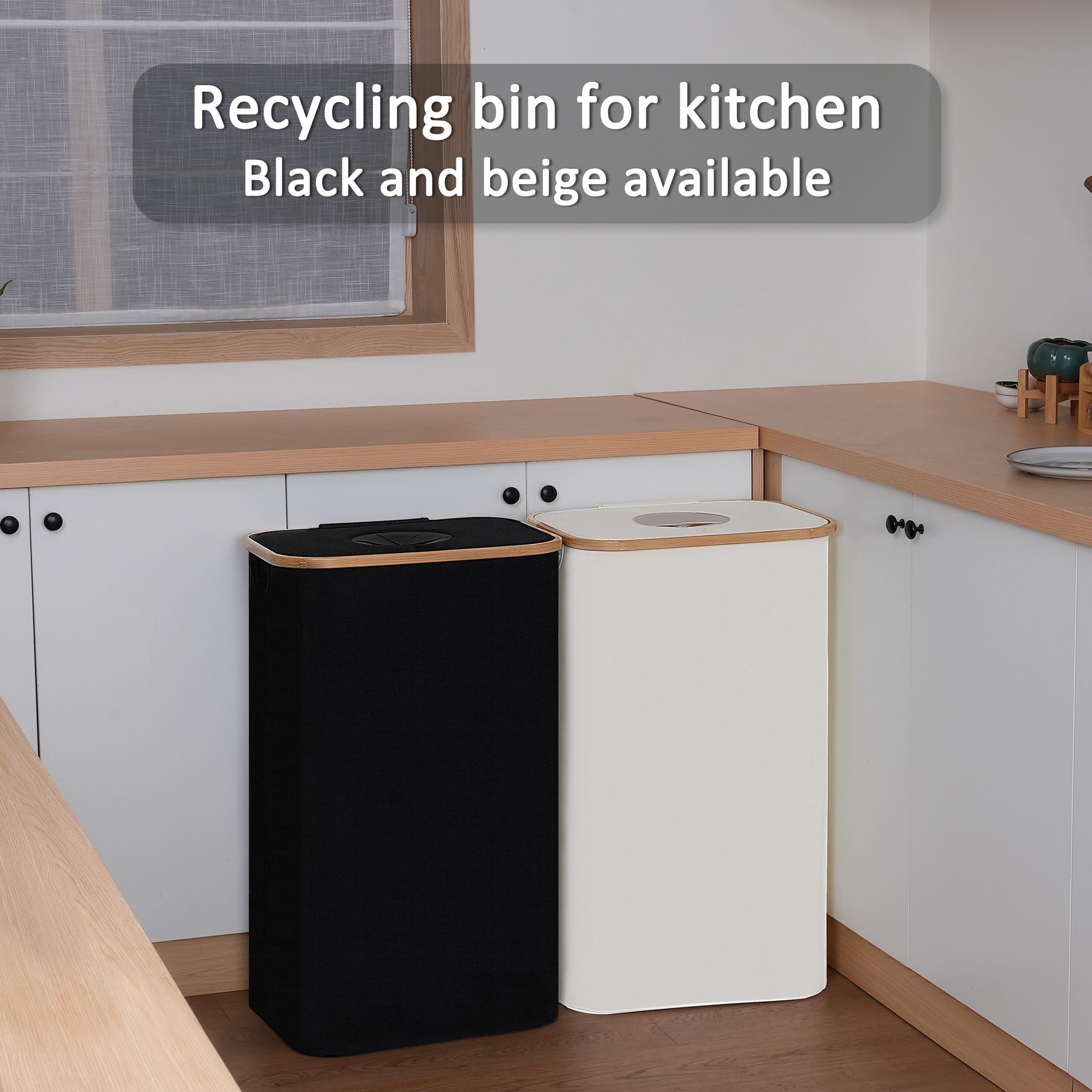 iEGrow 29 Gallon Recycling Bin for Kitchen, Indoor Home Recycle Bins with Lid, 110L Large Recycling bin with 2 Removeable Reusable Inner Bags, for Bottles Cans Glass Plastice Cartons(Black)