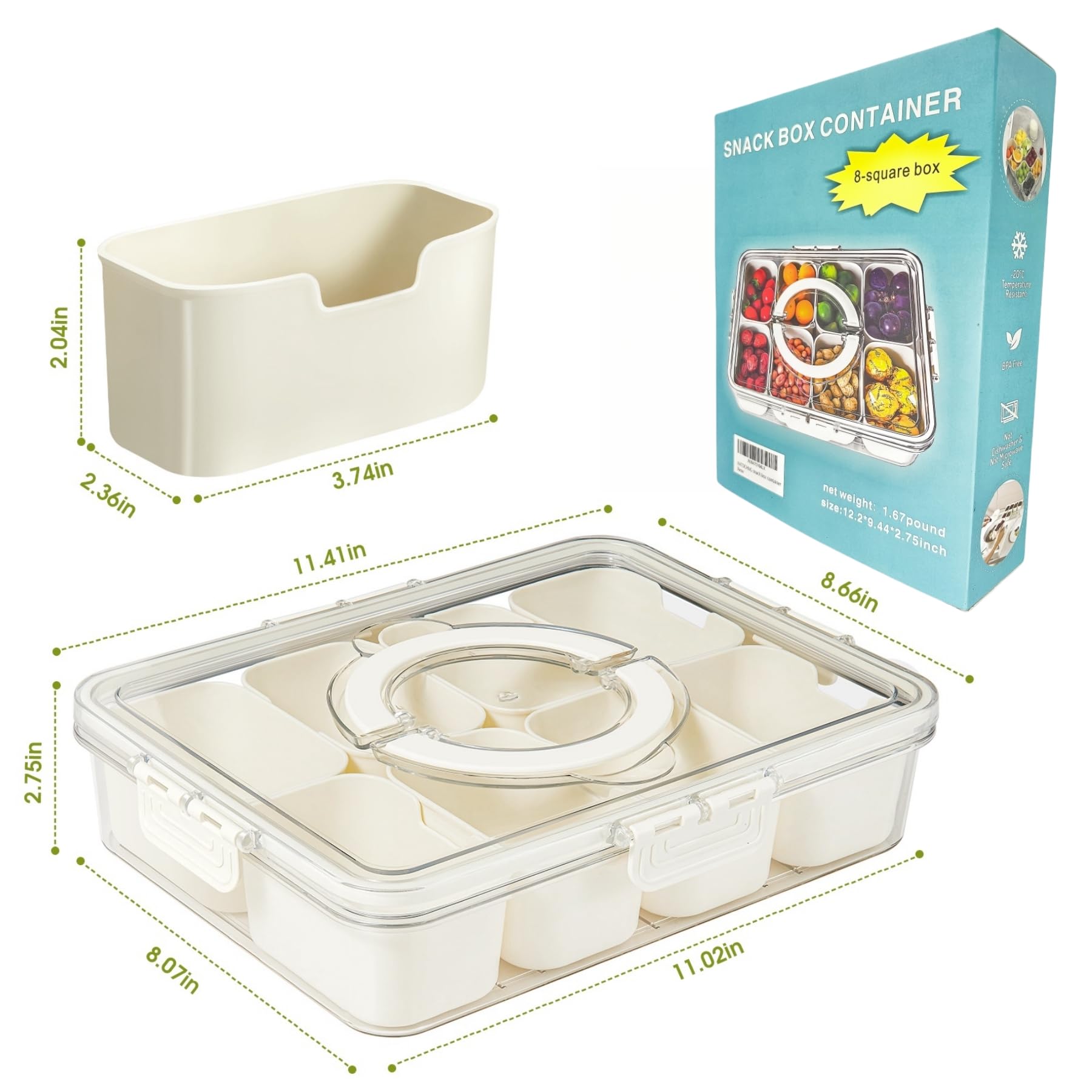 KATOCHUG Snackle Box Container Divided Serving Platters with Lid and Handle Divided Snackle Box for Portable Snack Box Container Tray Perfect for Candy Fruit and Treats