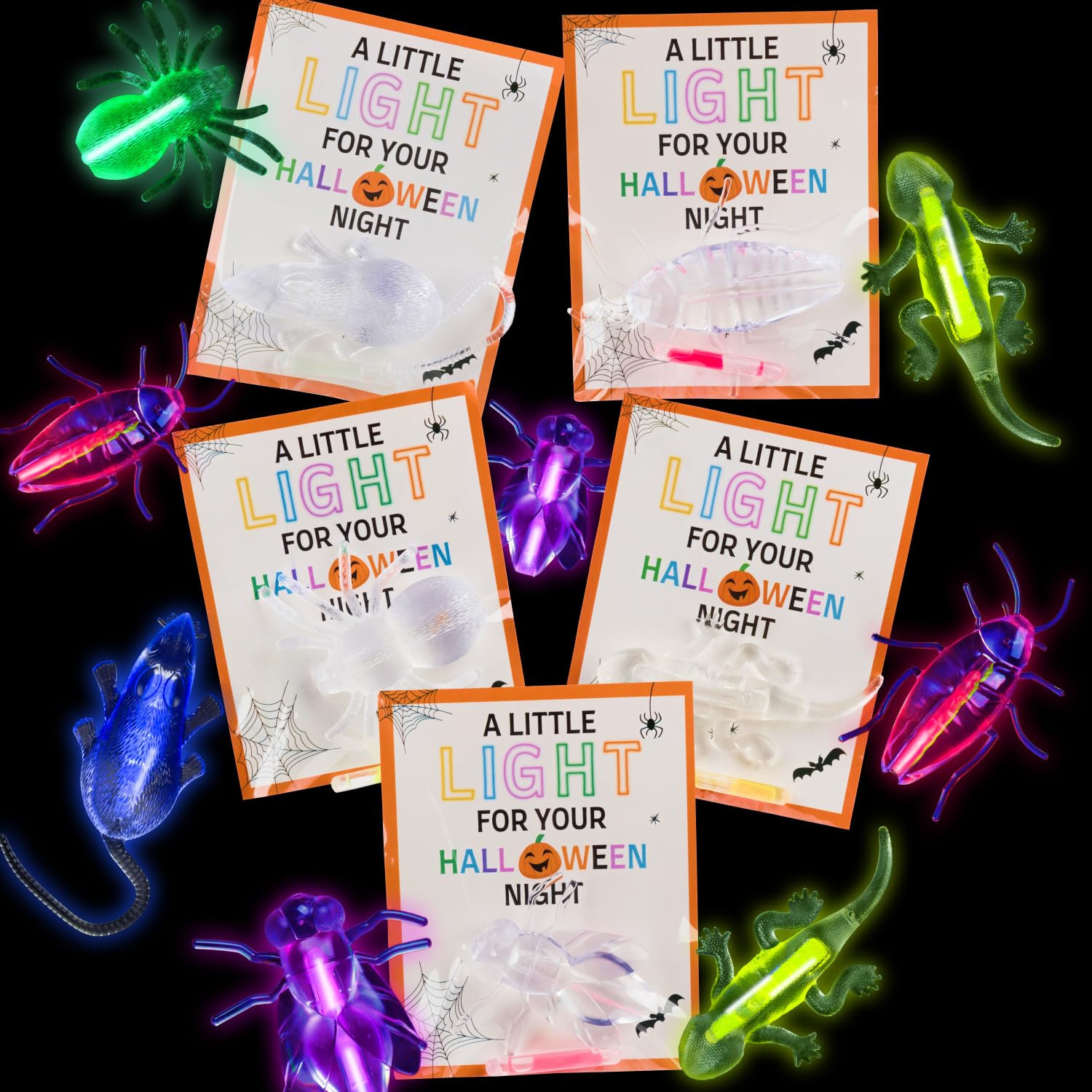 Funeta 30 Packs Glow in the Dark Halloween Critters, Halloween Party Favors Bulk ,Goodie Bag Fillers, Halloween Gifts for Kids, Treats Non Candy, Halloween Classroom Favors, Teal Pumpkin Project