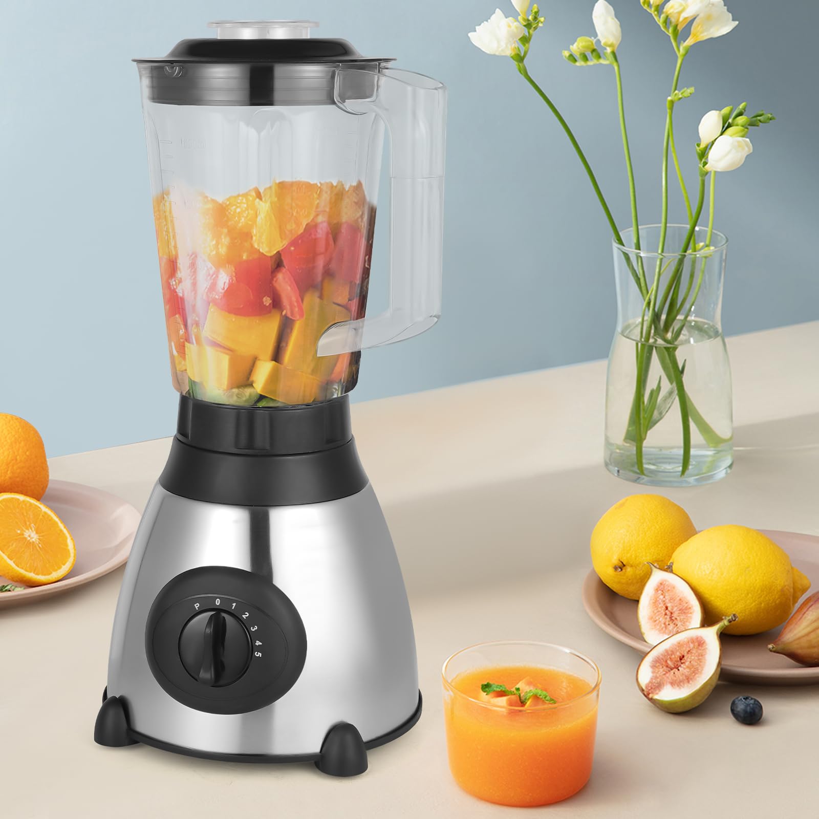 LINISHOP Countertop Blender 800W Kitchen Blender and Food Processor 1.6L/54.11oz Food Processing Blender 5 Speed Multifunctional Mixer w/4-tooth & 2-tooth Blade for Juice Shakes and Smoothies