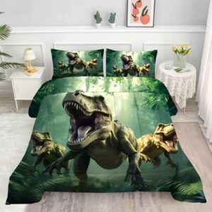 vtkon kids dinosaur comforter set twin size for boys green dinosaur quilt set soft microfiber dinosaur bed set for all season use dinosaur bedding set with 1 comforter + 1 pillowcase