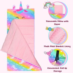 Nap Mat - Unicorn Sleeping Bag Toddler Nap Mat Girls Slumber Bag with Reusable Pillow for Kids Slumber Bag for Elementary Preschool Kindergarten Daycare