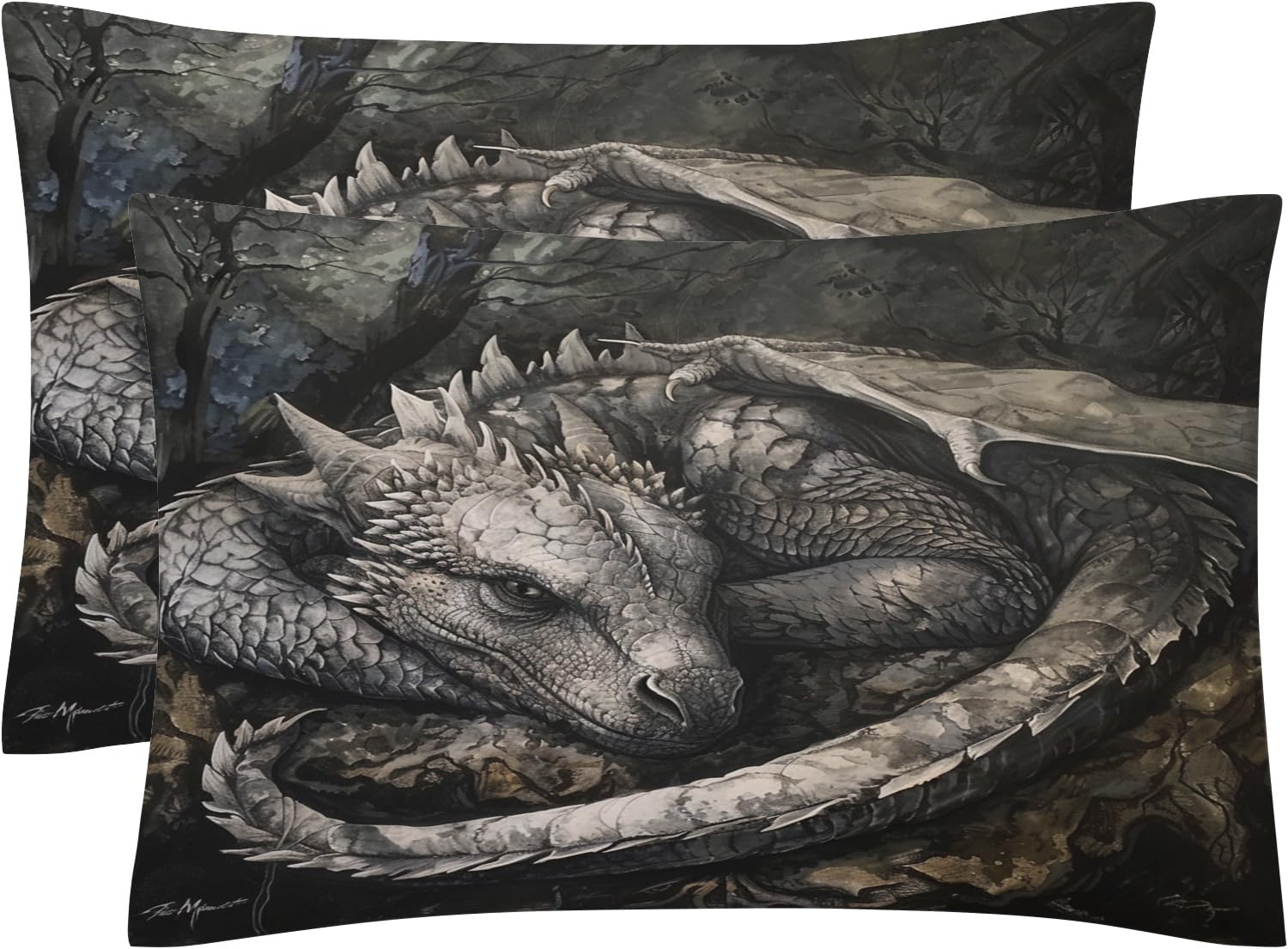 OmErsa Dragon Duvet Cover King Size Bedding Set 3 PCS, Fantasy Comforter Cover & 2 Pillowcases Soft Microfiber Patterned Bedroom Decorations for Adults Teens