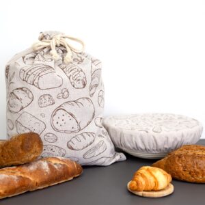 verigud bread bags for homemade bread with bowl cover, linen bread bag with inner lining, large sourdough bread bags for homemade bread storage, reusable bowl cover with inner lining