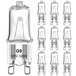 g9 halogen light bulb 100w 120v t4 jd type - warm white dimmable 2-pin base for chandeliers pendants microwave ovens bathroom lighting and more - feit electric compatible xenon enhanced (10 pack)