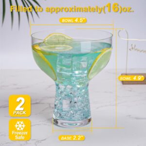 LEYU 16oz Large Margarita Glasses Set of 2, Highly Transparent Stemless Margarita Glass for Frozen Cocktail, Mixed Drinks, Martini, Lead-Free Wine Glasses Set, Hand-Blown Crystal Glass Cups-Clear