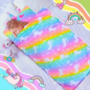 Nap Mat - Unicorn Sleeping Bag Toddler Nap Mat Girls Slumber Bag with Reusable Pillow for Kids Slumber Bag for Elementary Preschool Kindergarten Daycare