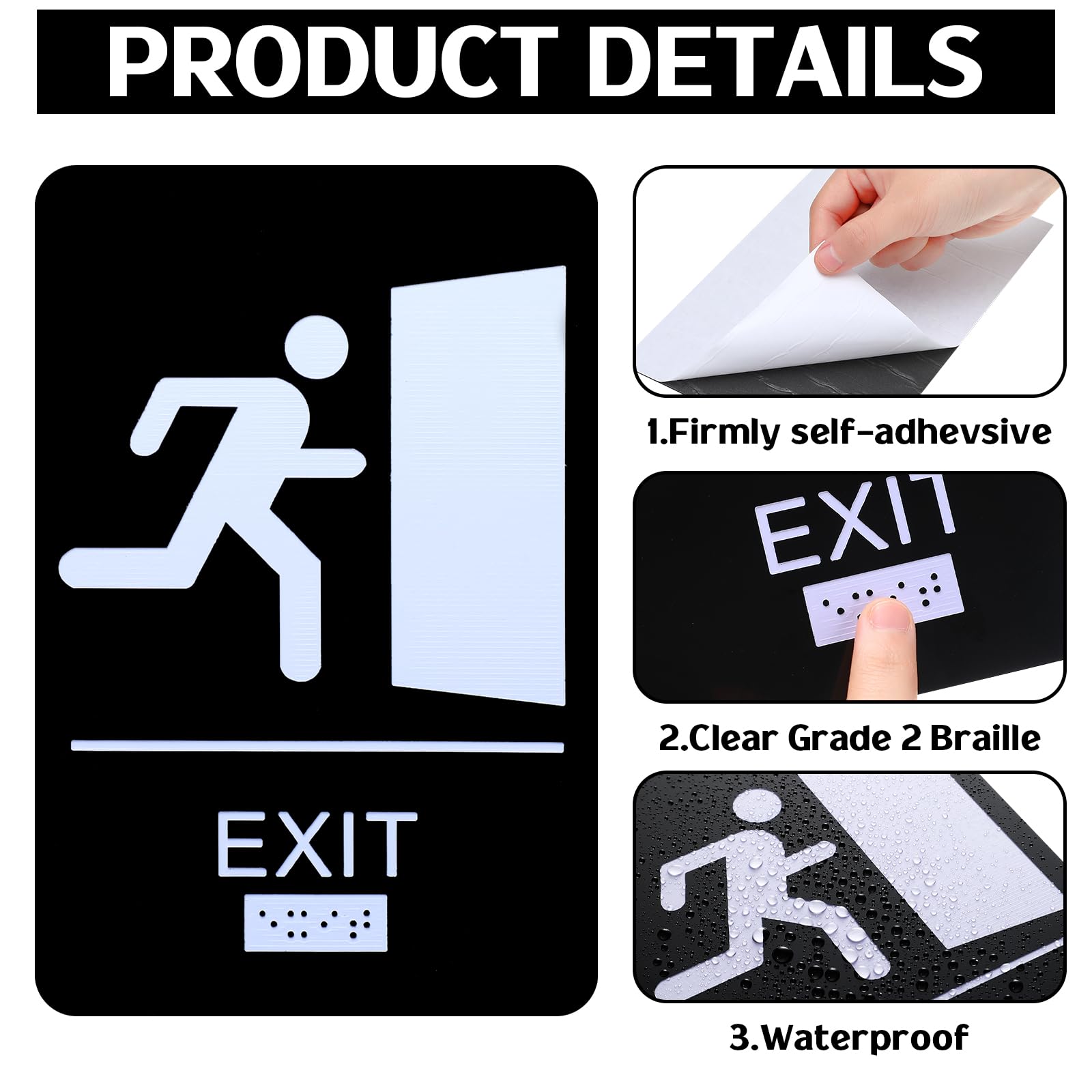 Ninehaoou 4 Pcs Exit Signs for Business ADA Compliant Exit Sign with Braille 9 x 6 Inch Modern Design Sign Exit Signs with Adhesive Mounting Strips for Indoor Outdoor Office Buildings Workplace