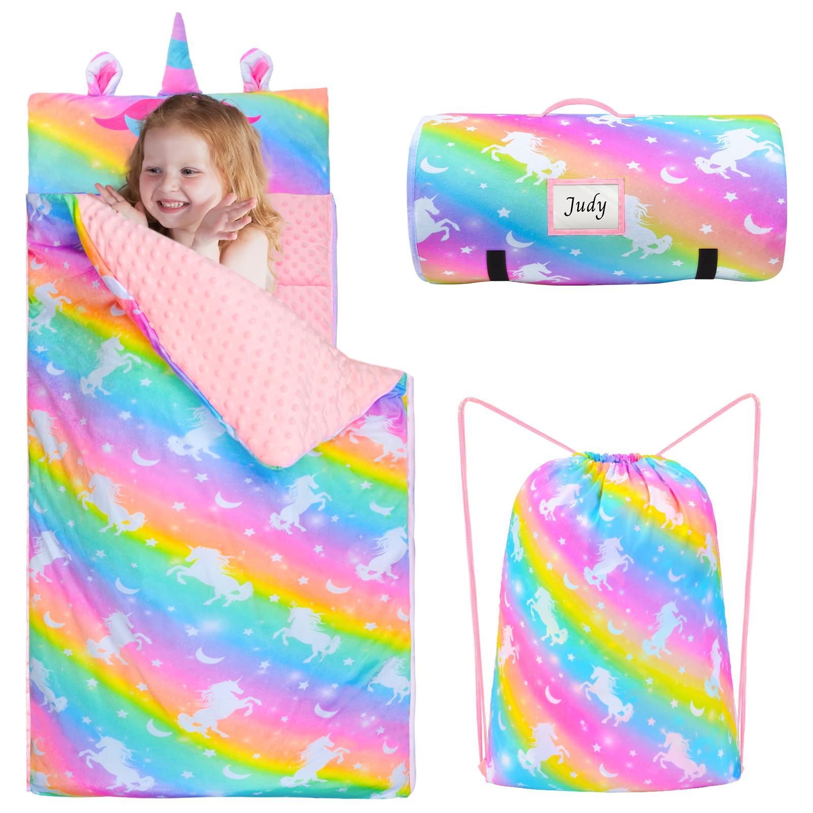 Nap Mat - Unicorn Sleeping Bag Toddler Nap Mat Girls Slumber Bag with Reusable Pillow for Kids Slumber Bag for Elementary Preschool Kindergarten Daycare