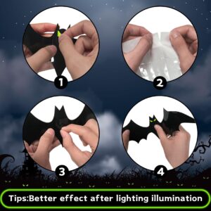 Halloween Decorations Indoor - Bats Halloween Decorations Plastic Spooky Scary 3D Bats for Halloween Party Bathroom Kitchen Home Room Outdoor Wall Glow Eyes Bats Stickers Gothic Decor 56 Pcs