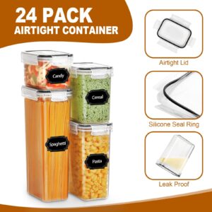 HKJ Chef 24 PCS Airtight Food Storage Containers with Lids, Plastic Kitchen and Pantry Organization Storage Containers for Flour, Sugar, Cereal and Dry Food Storage, BPA Free, 40 Labels & Marker