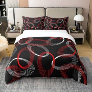 feelyou retro circle geometry bedding set king red white circle comforter cover for boys girls circle duvet cover 100% cotoon stripe line art bedspread cover decorative 3pcs with 2 pillow case