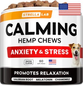 hemp calming chews for dogs - dog calming treats - anxiety relief treats - dog calming chews - stress - sleep calming aid - health & wellness supplements for dog separation barking - 60 treats