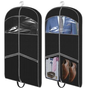 carbrea garment bags for travel - 43 inches hanging garment bag with 2 mesh pockets gusseted suit bag with 2 clear windows handles dance bag clothing storage bags for men women travel storage 2 pack