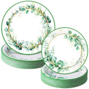 mumufy 100 pack sage green paper plates eucalyptus dinner plates and greenery leaves dessert plates spring summer decorative tableware for wedding baby shower bridal shower birthday party supplies