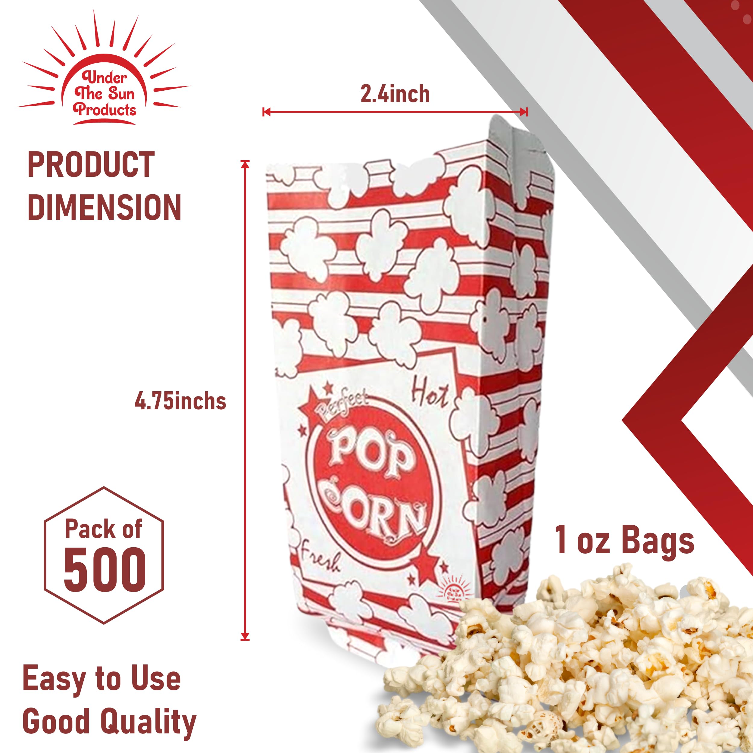 1oz Paper Popcorn Bags for Individual Servings - Pack of 250ct