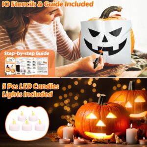 ZIZZ Pumpkin Carving Tools Halloween: 26 Pcs Professional Pumpkin Carving Kit Set for Adult Kid Stainless Steel Pumpkin Sculpting Tool with Stencil & LED Light for Halloween Decoration Jack-O-Lantern