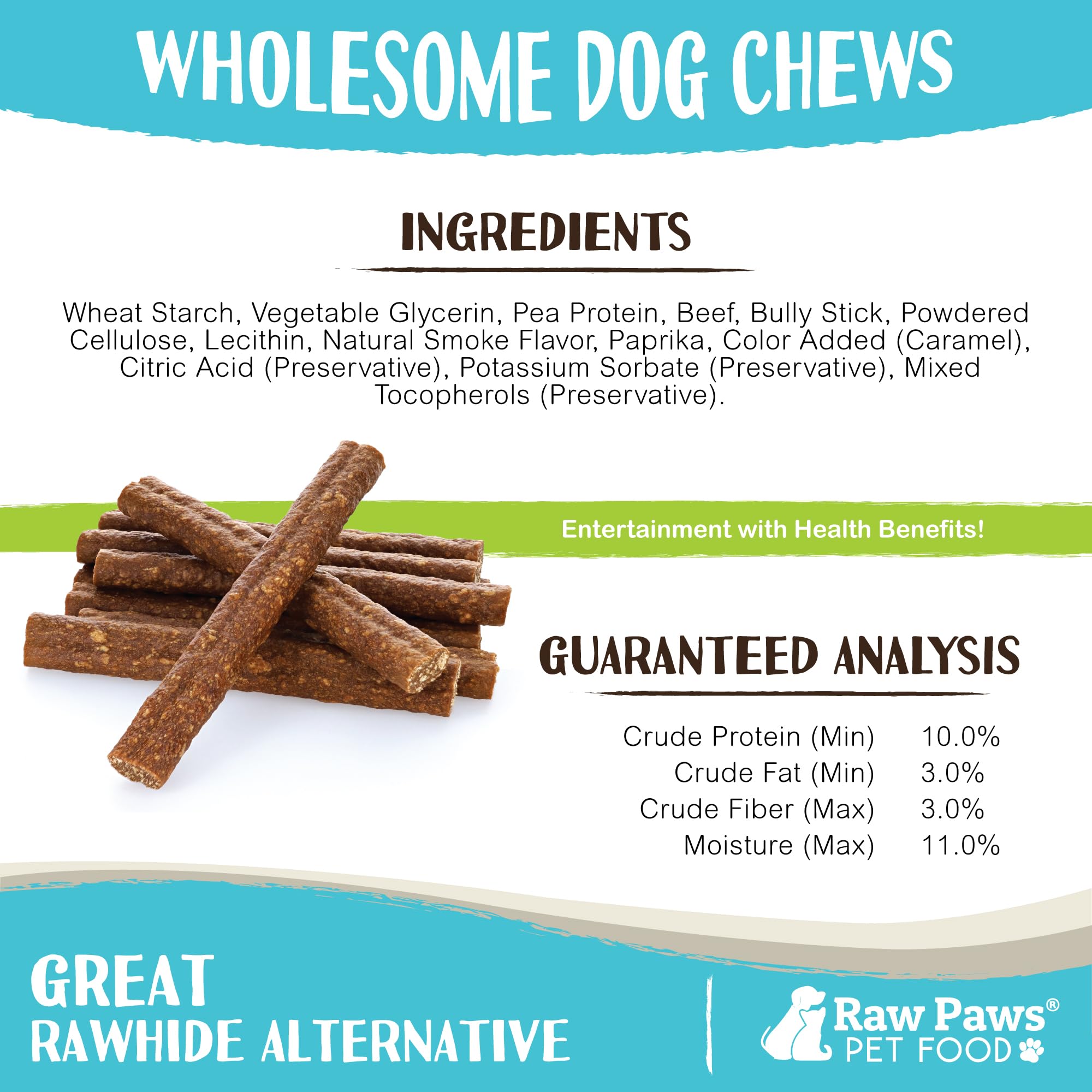 Raw Paws Alternative Soft Bully Sticks for Dogs, 6-inch, 15-ct - Made in USA - Dog Chews Rawhide Free - Soft Dog Chews for Senior Dogs - Rawhide Free Dog Treats - Puppy Chews for Teething