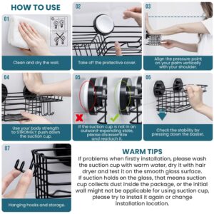 TAILI Shower Caddy Suction Cup 2 Pack with Hooks & Soap holder, Heavy Duty Shower Organizer for Bathroom, No Drilling Black Shower Shelves for Inside Shower, Black Metal Shower Holder