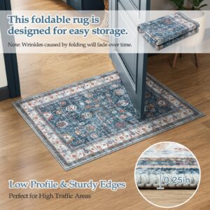 Seavish Small Entryway Rug 2x3 Rug Soft Kitchen Rugs Low Pile Doormat Boho Accent Throw Rugs with Rubber Backing Washable Blue Area Rug Floor Carpet for Bathroom Sink Bedroom Entrance