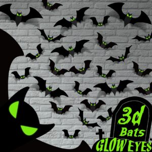 halloween decorations indoor - bats halloween decorations plastic spooky scary 3d bats for halloween party bathroom kitchen home room outdoor wall glow eyes bats stickers gothic decor 56 pcs