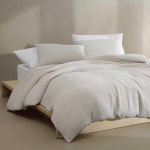 Calvin Klein - King Duvet Cover Set, Super Soft Textured Bedding with Matching Shams, Reversible Home Decor, Oeko-Tex Certified (Seersucker Beige, King)