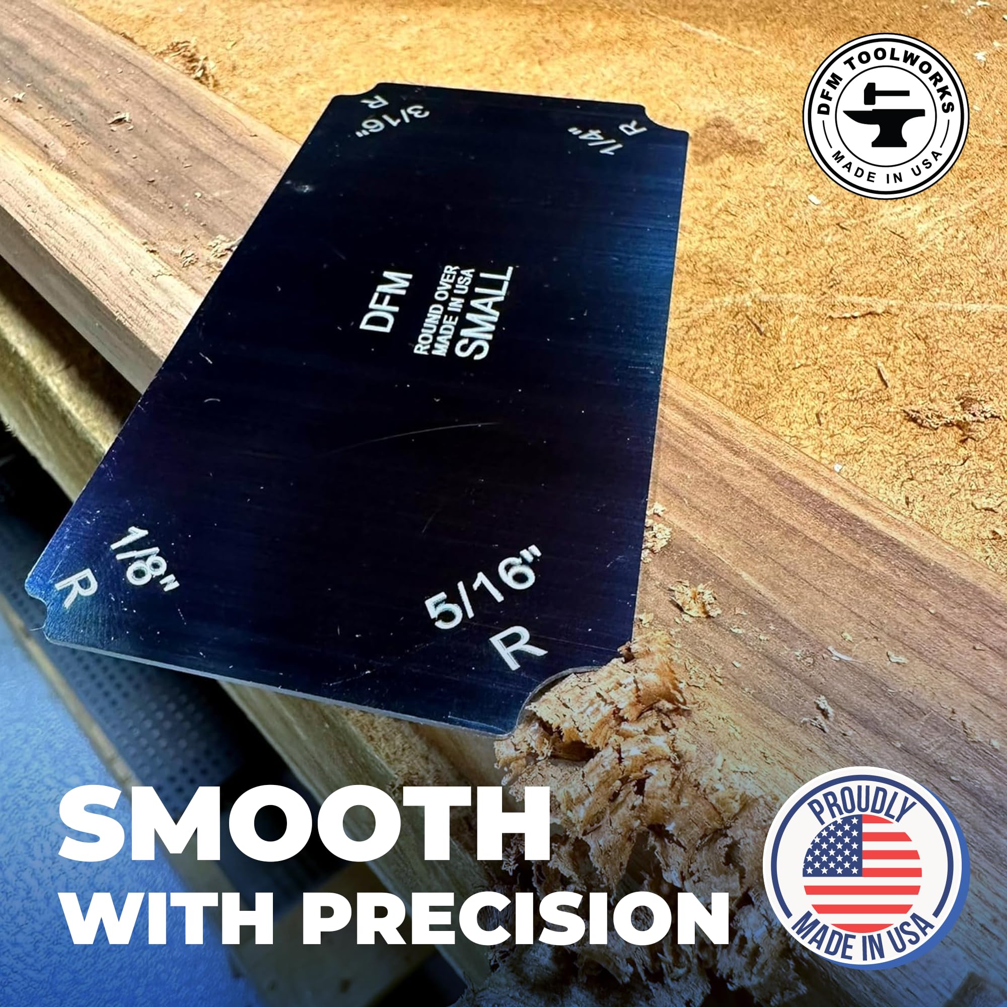 DFM Tool Works Round Over Curved Cabinet Scraper Cards - Precision Cabinet Scraper for Woodworking, Ideal for Wood Finishers Multi-Use Woodworking - Made in USA - Small, 1/8 to 5/16 Radius, QTY 1