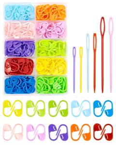 fiveizero 200 pcs stitch markers 10 color knitting markers crochet hook and needle clip, sewing needles with plastic eyelets, colorful crochet and needle markers for diy and craft sewing