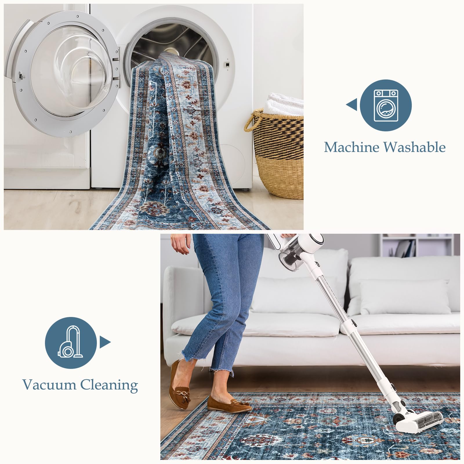 Seavish Small Entryway Rug 2x3 Rug Soft Kitchen Rugs Low Pile Doormat Boho Accent Throw Rugs with Rubber Backing Washable Blue Area Rug Floor Carpet for Bathroom Sink Bedroom Entrance