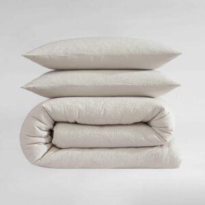 Calvin Klein - King Duvet Cover Set, Super Soft Textured Bedding with Matching Shams, Reversible Home Decor, Oeko-Tex Certified (Seersucker Beige, King)