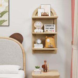 WFSRESTD Floating Wall Shelves - Natural Wood Floating Shelves, 3 Tier Arch Wall Shelf Modern Floating Shelves for Bathroom Kitchen Living Room Bedroom Nursery