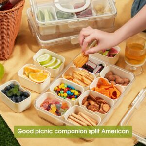 KATOCHUG Snackle Box Container Divided Serving Platters with Lid and Handle Divided Snackle Box for Portable Snack Box Container Tray Perfect for Candy Fruit and Treats