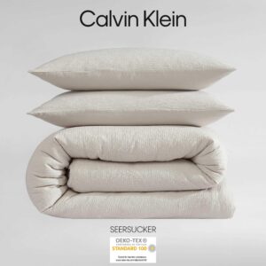 Calvin Klein - King Duvet Cover Set, Super Soft Textured Bedding with Matching Shams, Reversible Home Decor, Oeko-Tex Certified (Seersucker Beige, King)