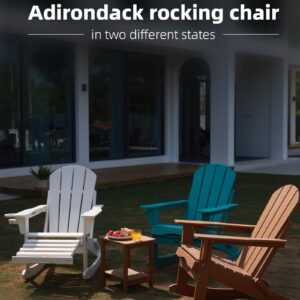 Serique Folding Adirondack Rocking Chair,4-in-1 Multifunctional Patio Chair with Retractable Ottoman, Outdoor Chair Wood Texture, Lawn Chair for Porch, Backyard, Pool(White)