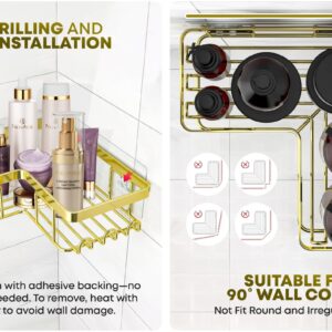 Cozymade Corner Shower Caddy, 5pcs Adhesive Shower Caddy with Soap Holder, No Drilling Wall Mounted Shower Shelves, Rustproof Stainless Steel Shower Organizer, Gold