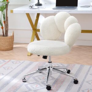 home office chair, criss cross chair with wheels, cross legged office chair armless desk chair with height adjustable, 360 swivel fabric vanity chair for home, office, small space, bed room, white