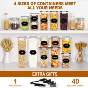 HKJ Chef 24 PCS Airtight Food Storage Containers with Lids, Plastic Kitchen and Pantry Organization Storage Containers for Flour, Sugar, Cereal and Dry Food Storage, BPA Free, 40 Labels & Marker