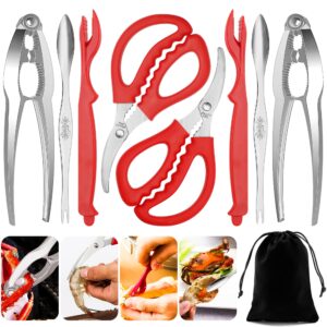 crab crackers and tools, lobster crackers and picks set, 9pcs seafood tools set - crab leg cracker tool/nut crackers, crawfish sheller, crab leg forks, scissors & storage bag, seafood boil utensils