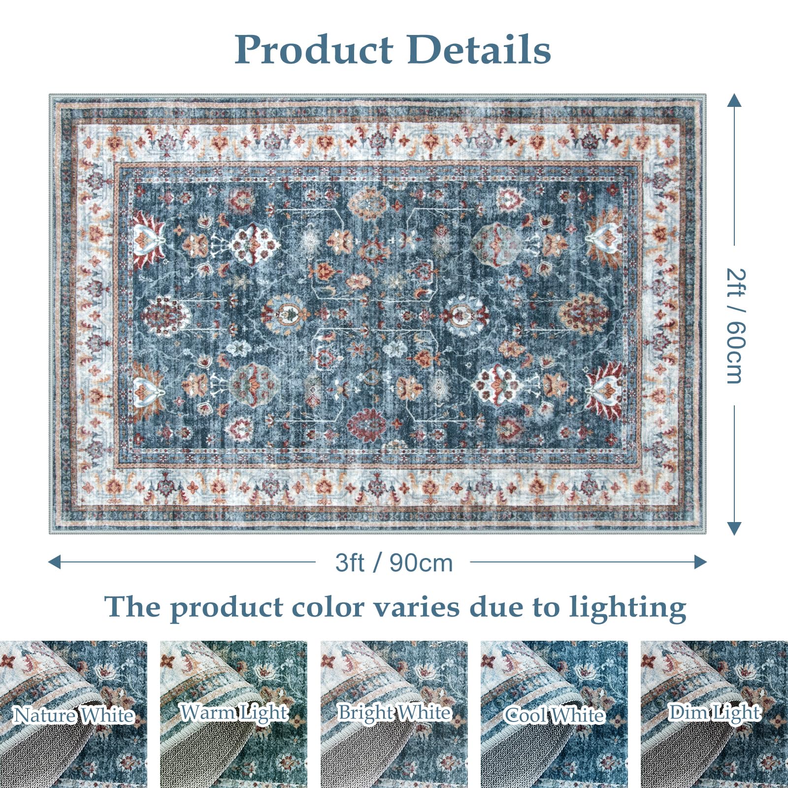 Seavish Small Entryway Rug 2x3 Rug Soft Kitchen Rugs Low Pile Doormat Boho Accent Throw Rugs with Rubber Backing Washable Blue Area Rug Floor Carpet for Bathroom Sink Bedroom Entrance