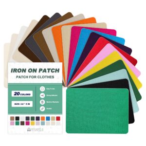 iron on patches for clothes, 20 pieces multi-colored patches for cloth, 100% cotton fabric patches for clothing, bag, hat repair, clothing repair decorating kit 3.7" by 4.9" (9.5 cm x 12.5 cm)