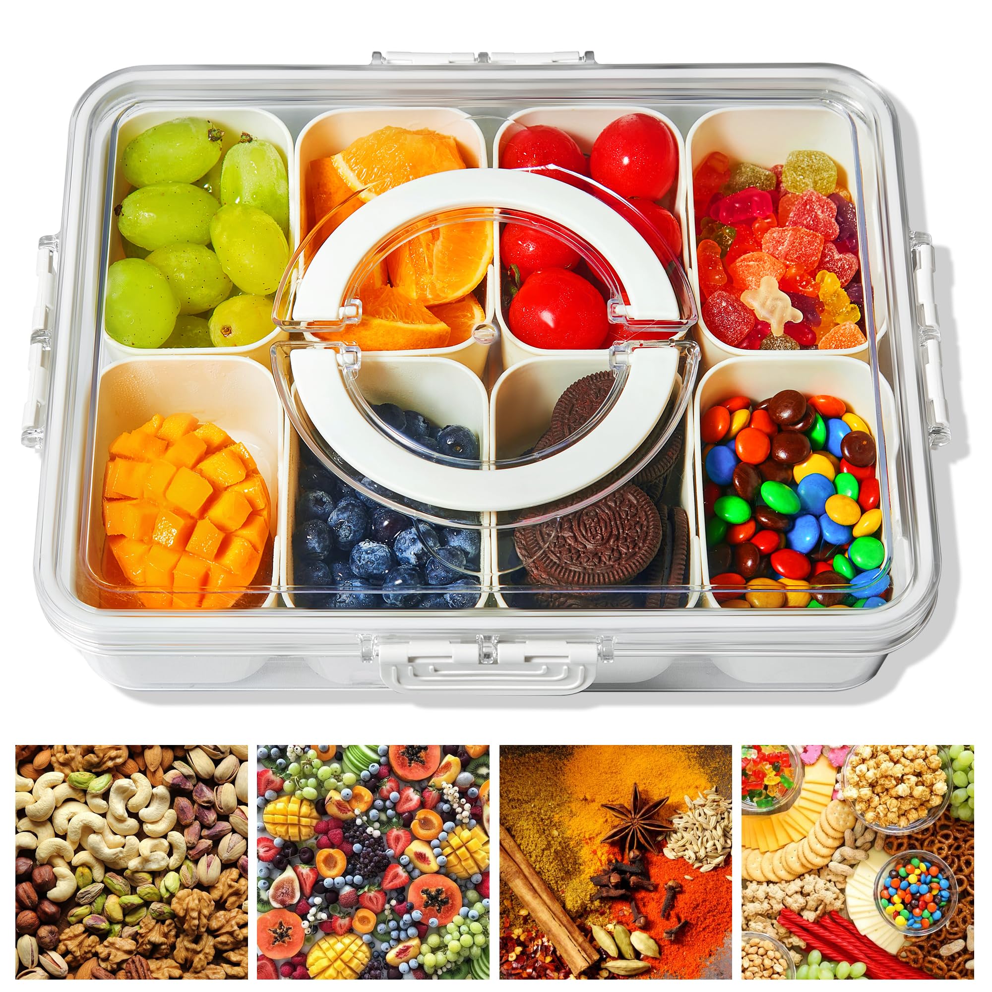 KATOCHUG Snackle Box Container Divided Serving Platters with Lid and Handle Divided Snackle Box for Portable Snack Box Container Tray Perfect for Candy Fruit and Treats