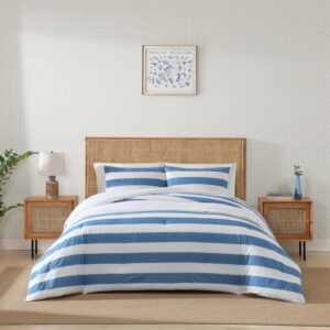 tommy bahama - duvet cover set, soft & breathable bedding with matching shams, striped home decor, oeko-tex certified (awning blue, king)