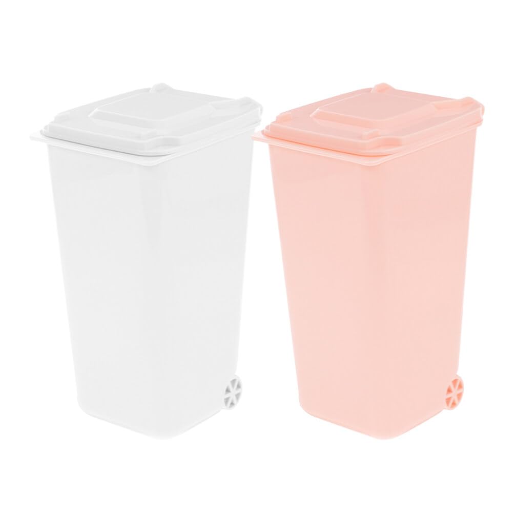 SEWACC 2 Pcs Tabletop Trash Bin Mini Desk Covered Trash Can Garbage Bucket Trash Can Desktop Pen Stationery Holder